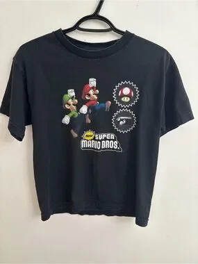 Nintendo | Shirts | Nintendo Black Super Mario Bros Tee With Red And ...